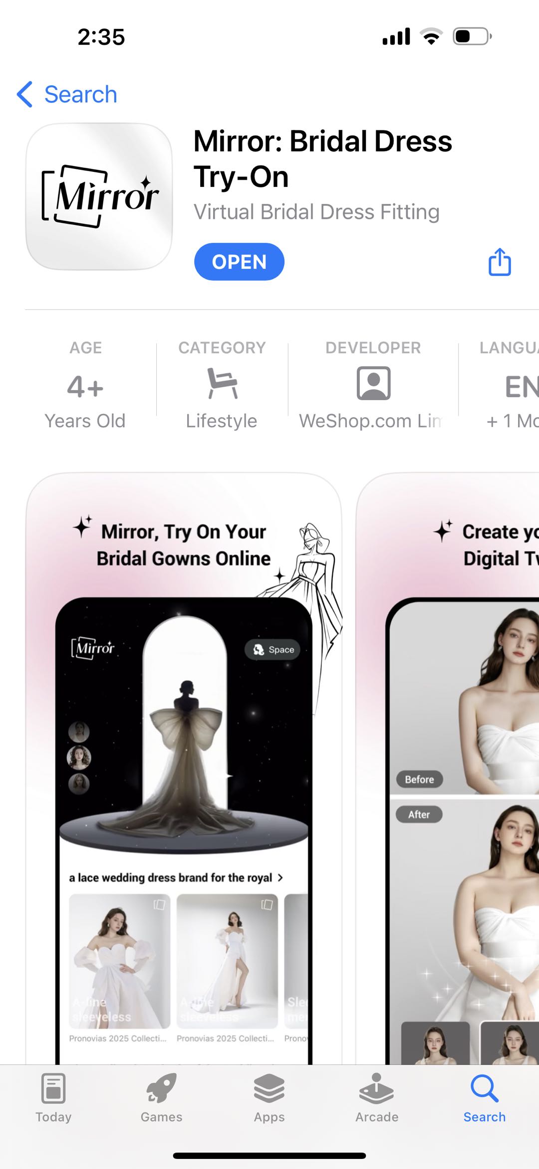 Mirror APP: Bridal Dress Free Try-On, Powered by WeShop AI